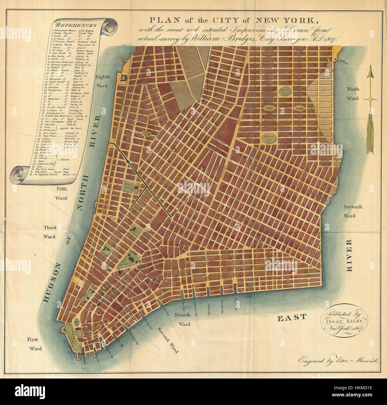 A map reissue from 1871 of the 1807 Bridges of New York City ...