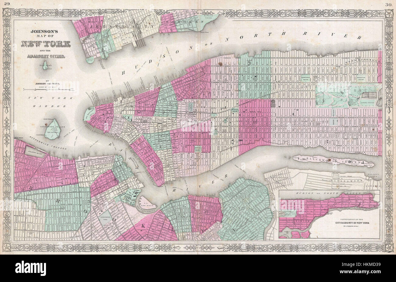 A 1865 map of New York City and Brooklyn by Johnson, providing a ...