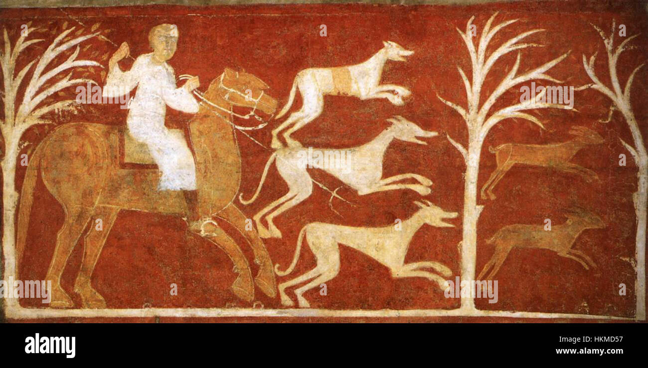 The 'Hunt of the Hare' is a 12th-century manuscript illustration ...