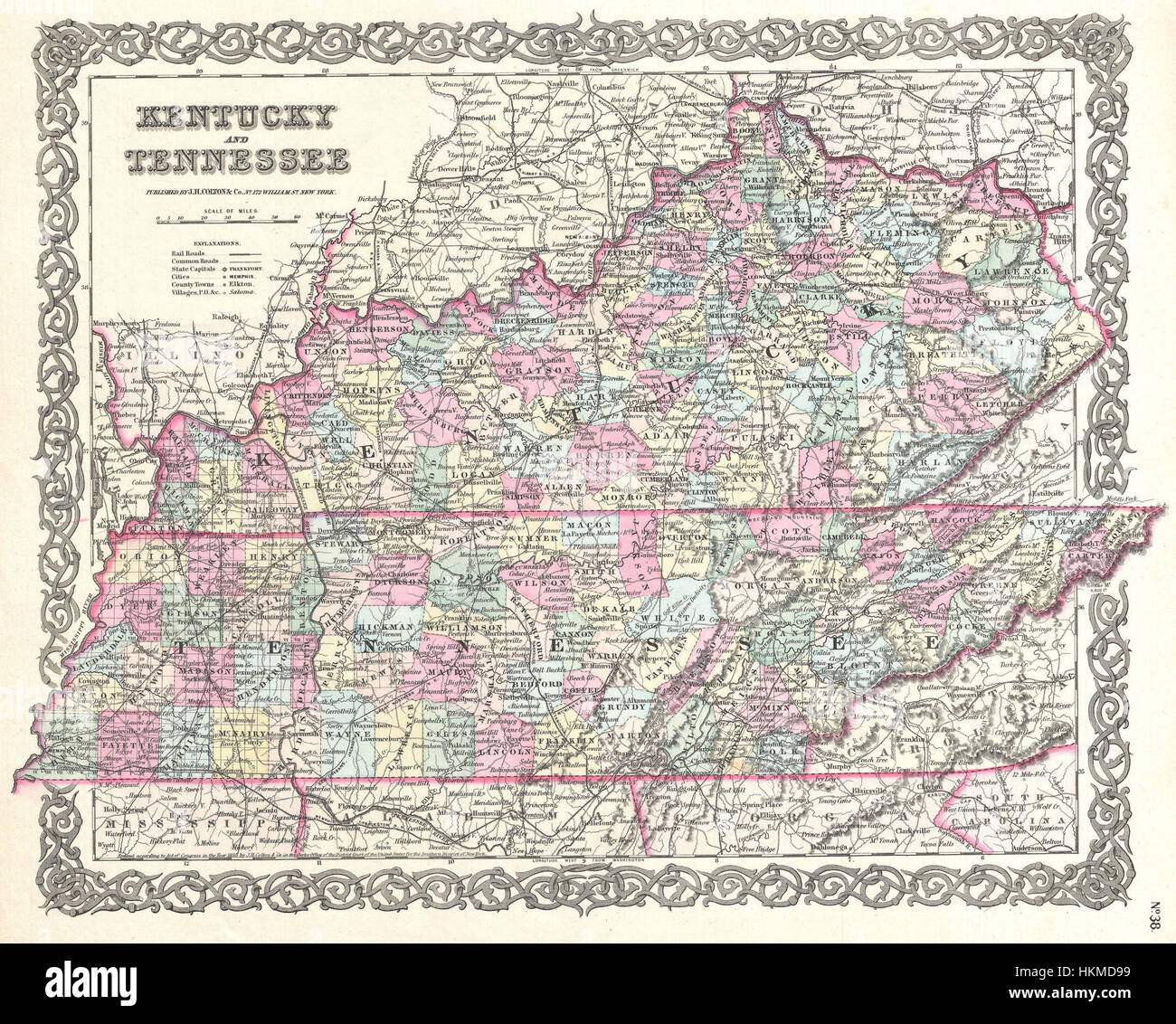 1855 Colton Map of Kentucky and Tennessee - Geographicus ...