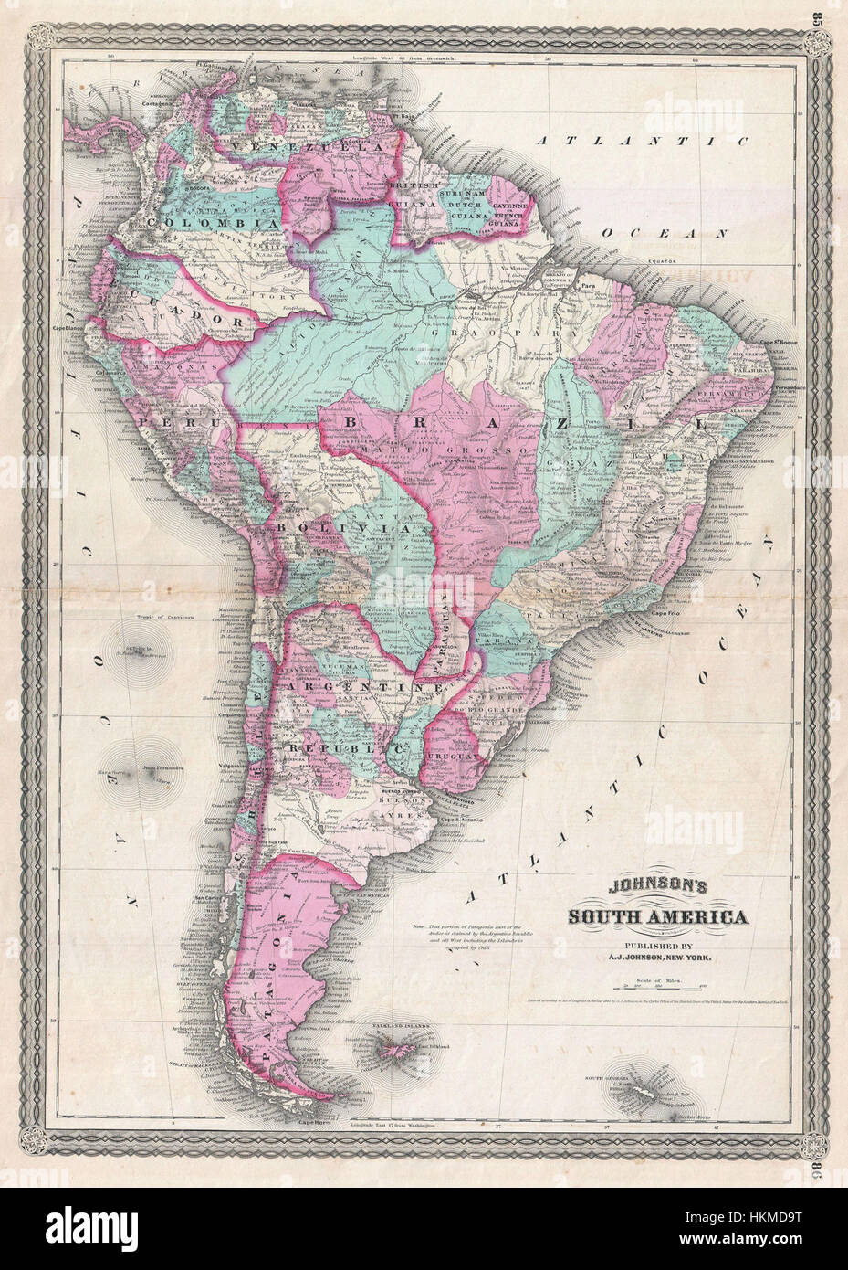 This 1870 Johnson map offers a detailed view of South America ...