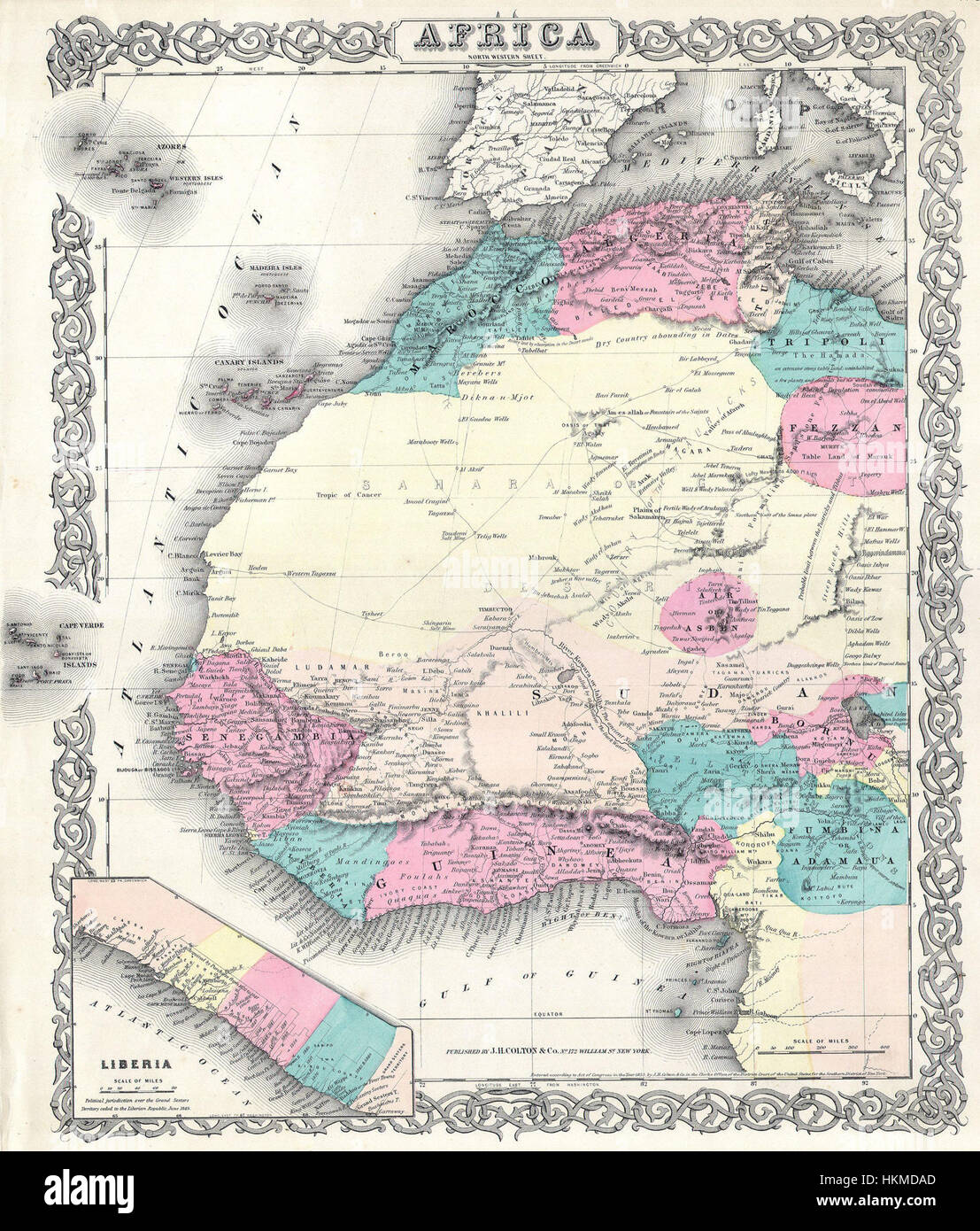 An 1855 Colton map depicting Western Africa, offering a geographical ...