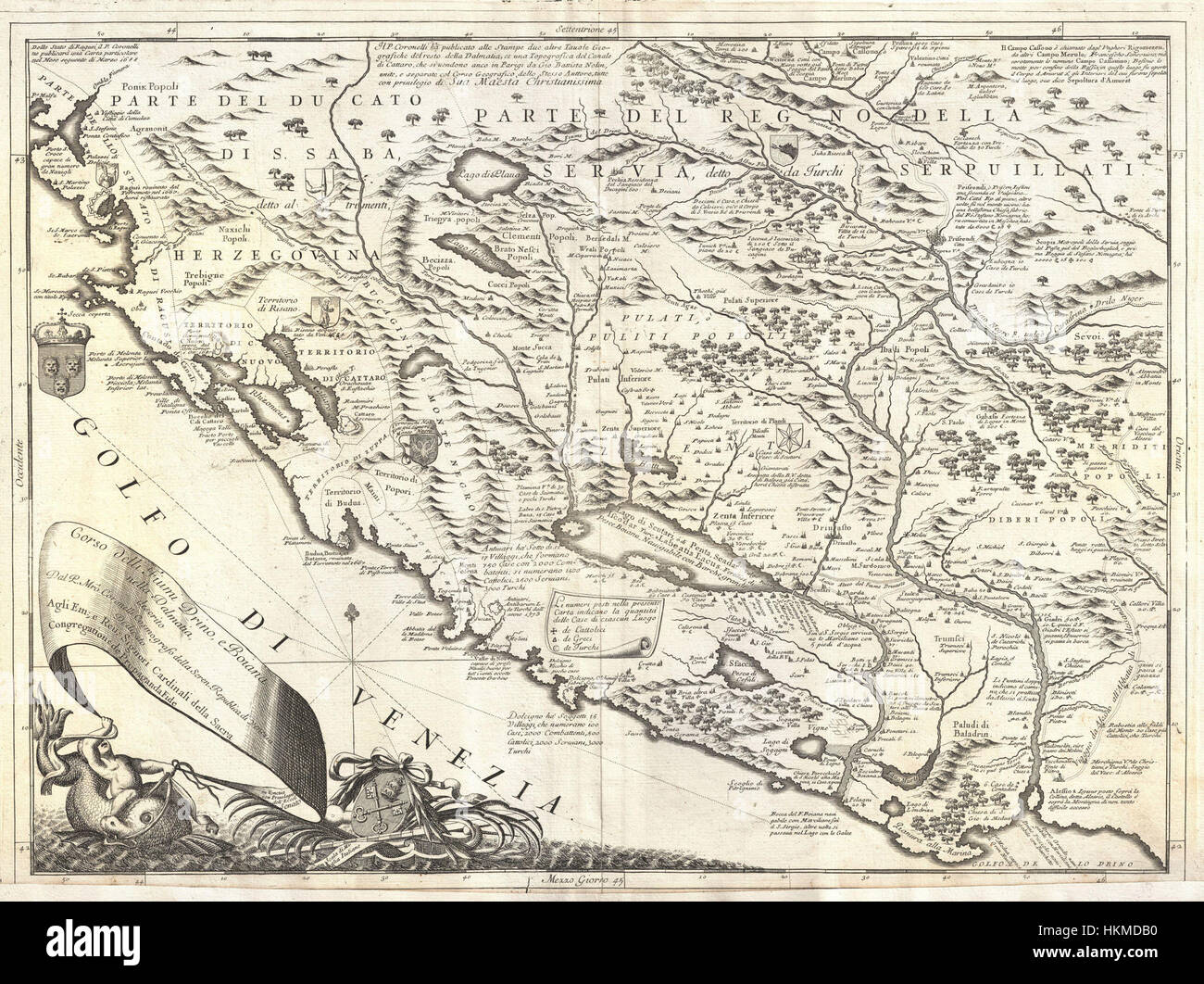 This 1690 map by Coronelli offers a detailed depiction of Montenegro ...