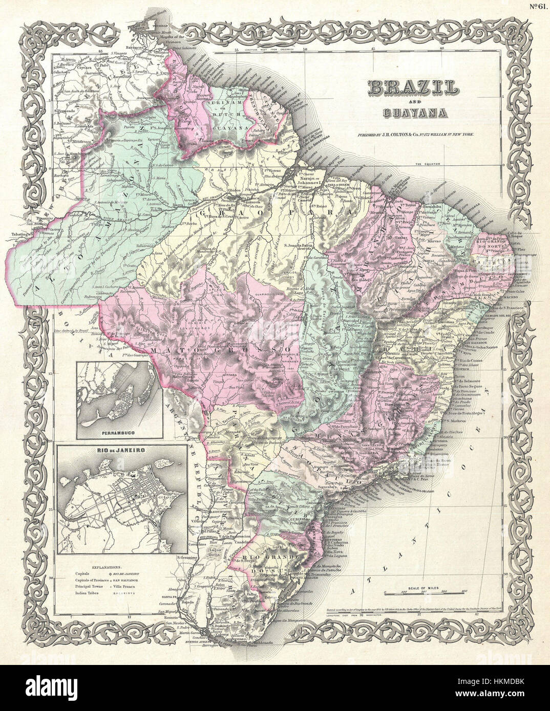 A historical map from 1855, created by Colton, depicting the regions of ...