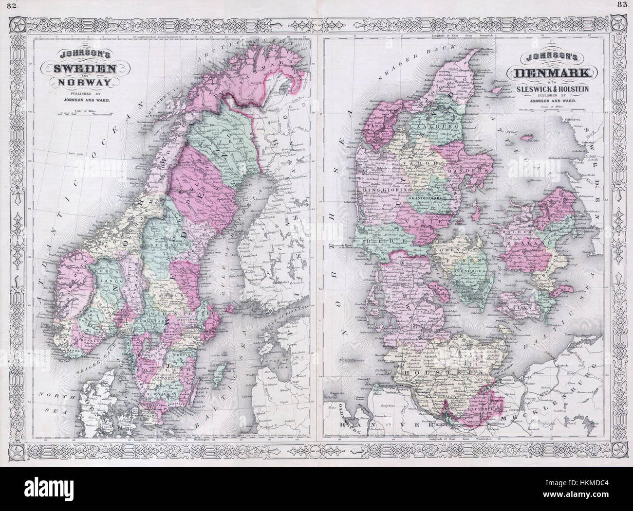 The 1865 Johnson map presents the geography of Sweden, Norway, and ...