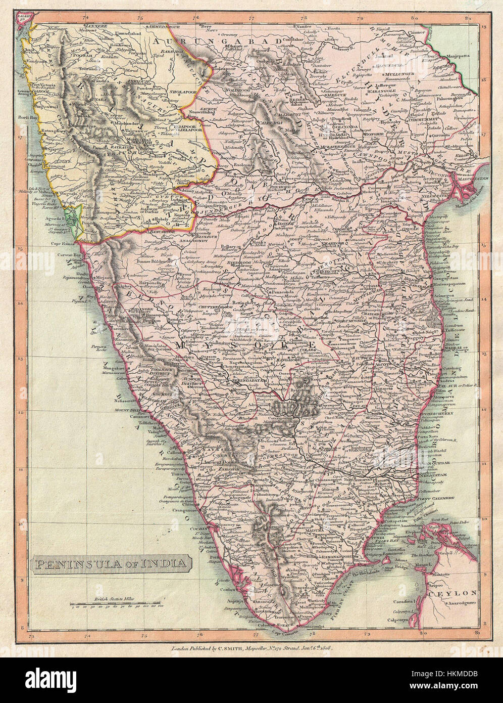 The 1808 Smith Map of India, created by cartographer John Henry Smith ...