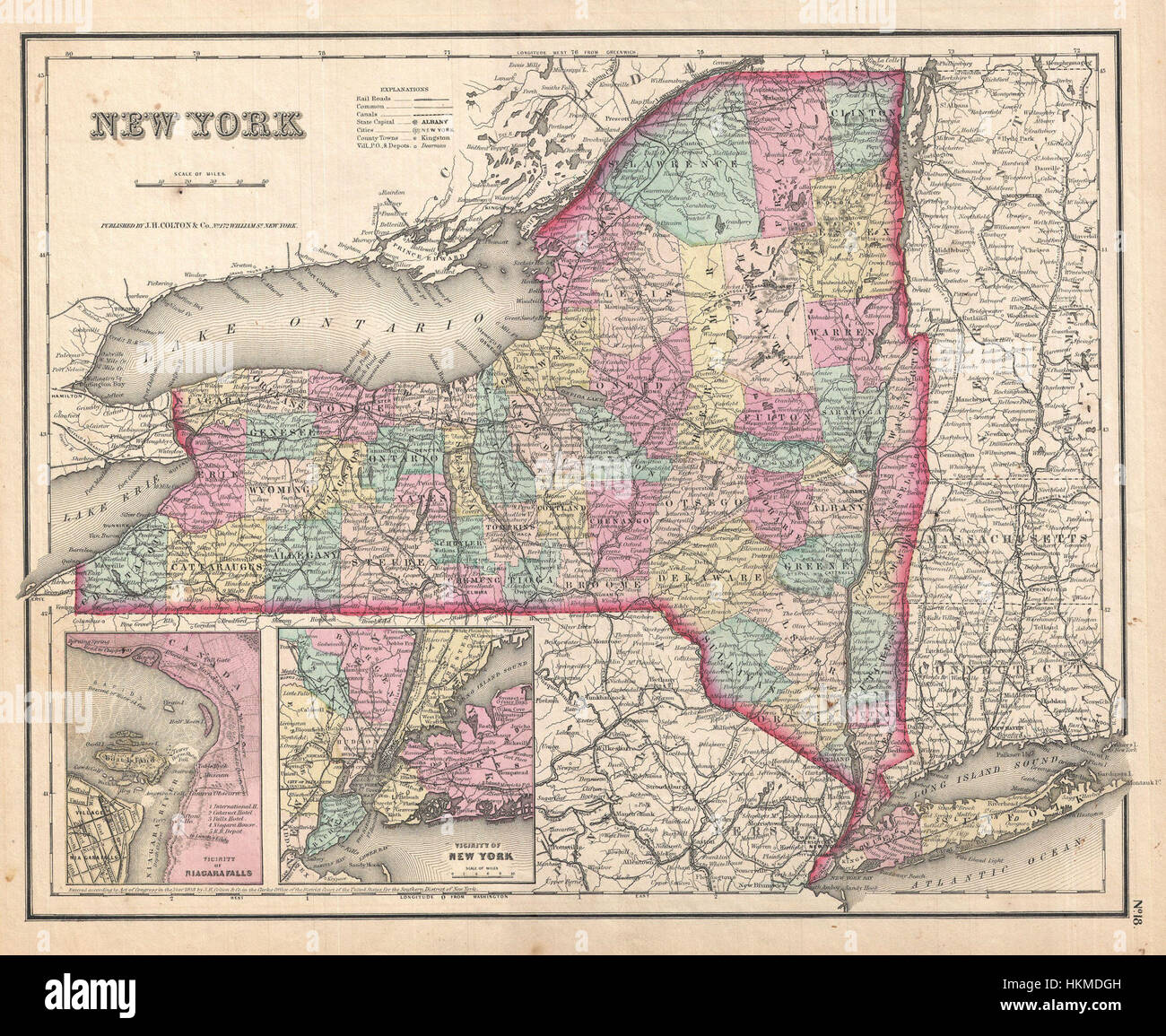 The 1857 Colton Map of New York is a detailed cartographic work ...
