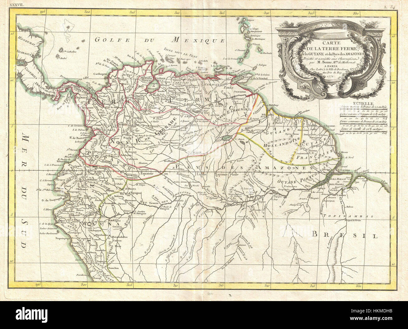 This 1771 map by Bonne depicts Tierra Firma, or Northern South America ...