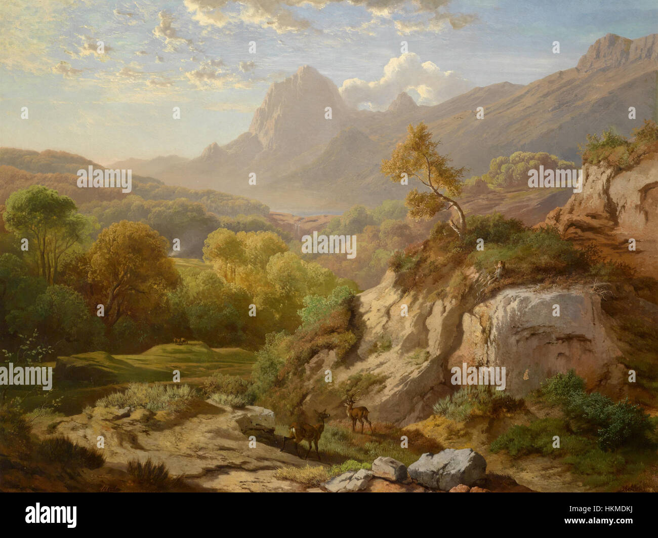 Albert August Zimmermann Rotwild in einer weiten Gebirgslandschaft ...