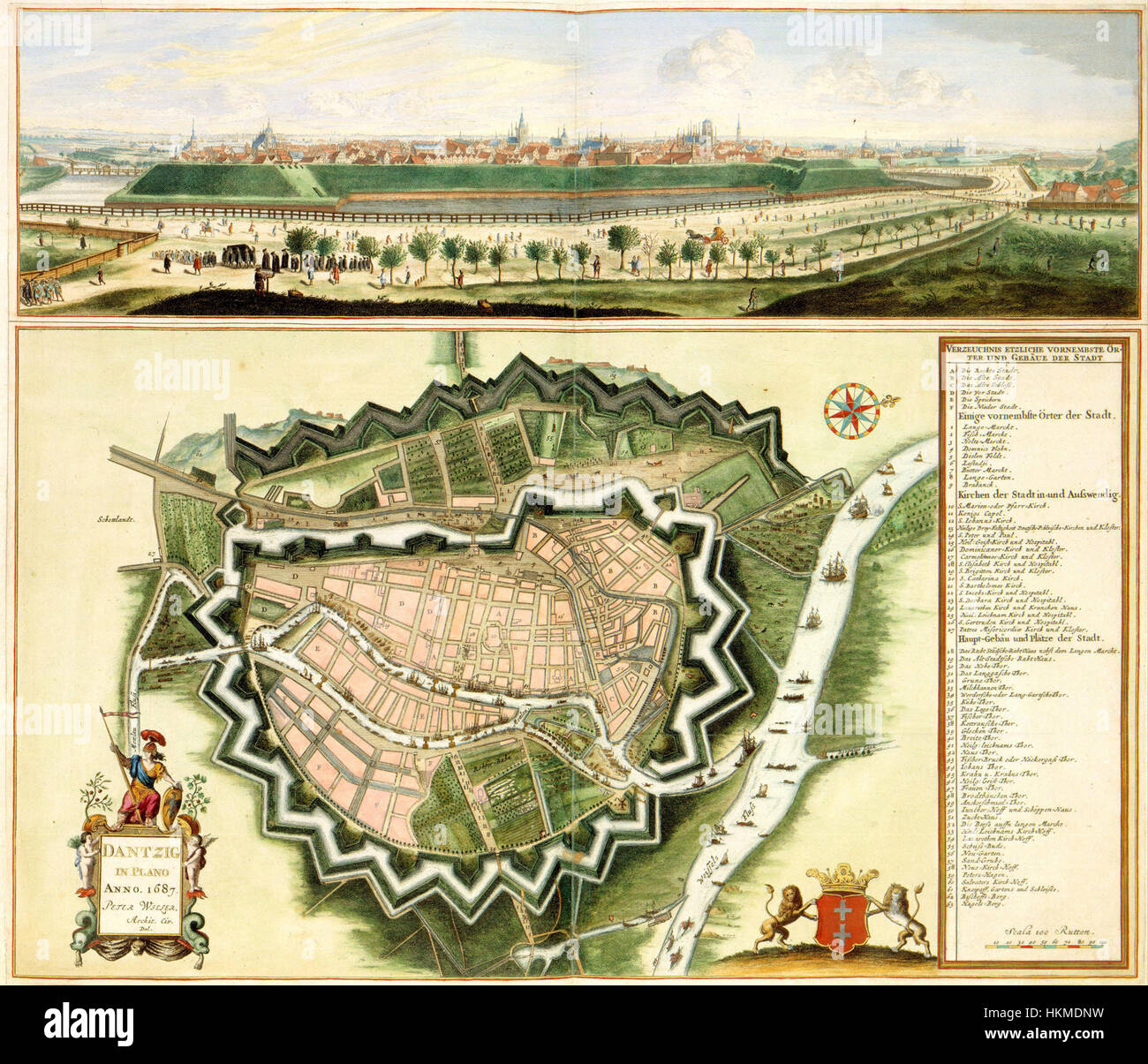 This 1687 map of Dantzig, drawn by Atlas Van der Hagen, shows a ...