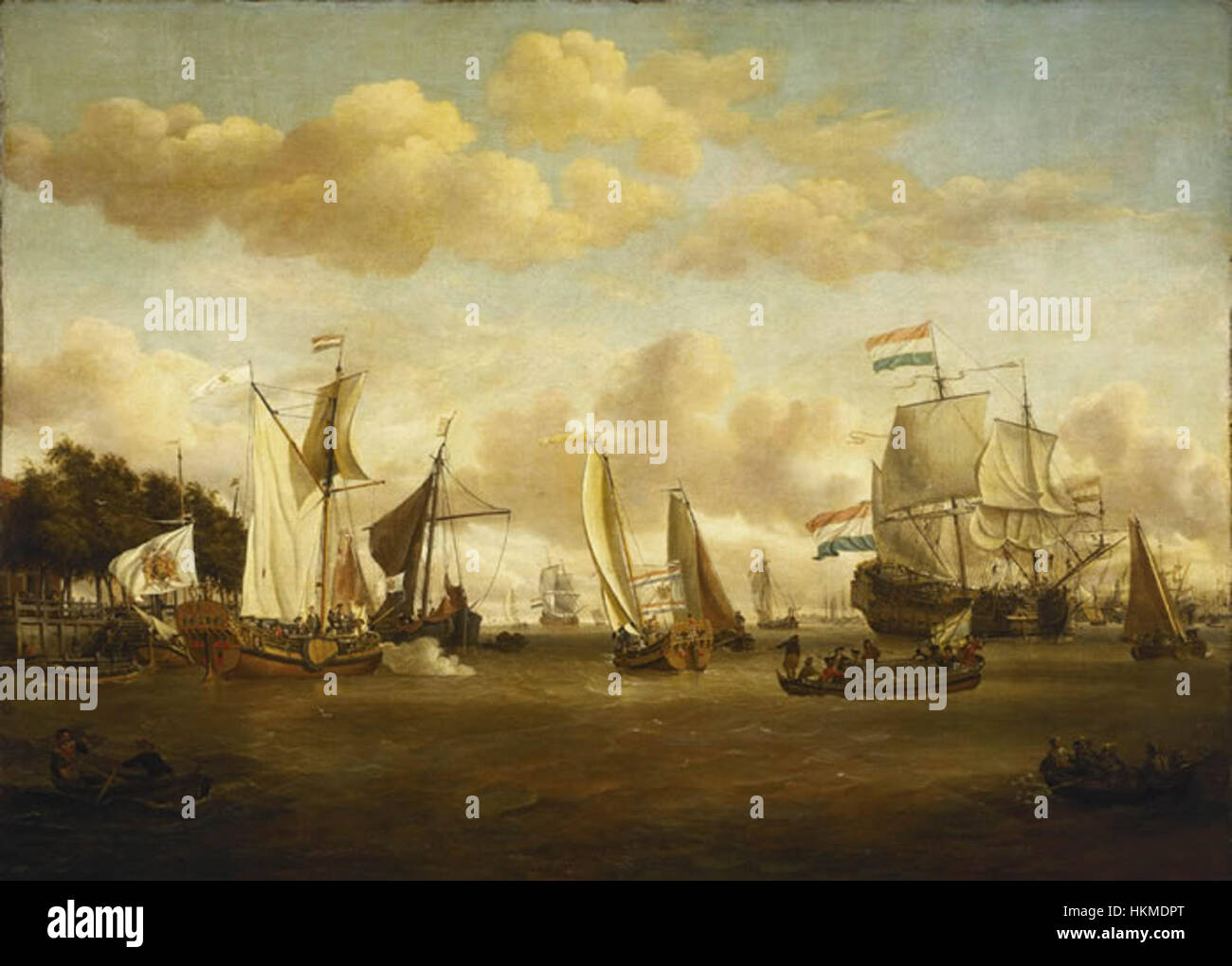 This painting by Abraham Storck features a Dutch yacht navigating a ...