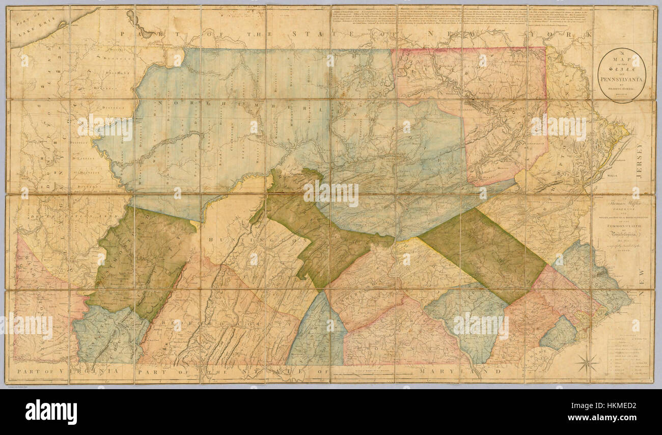 A historical map of Pennsylvania created by Reading Howell in 1792 ...