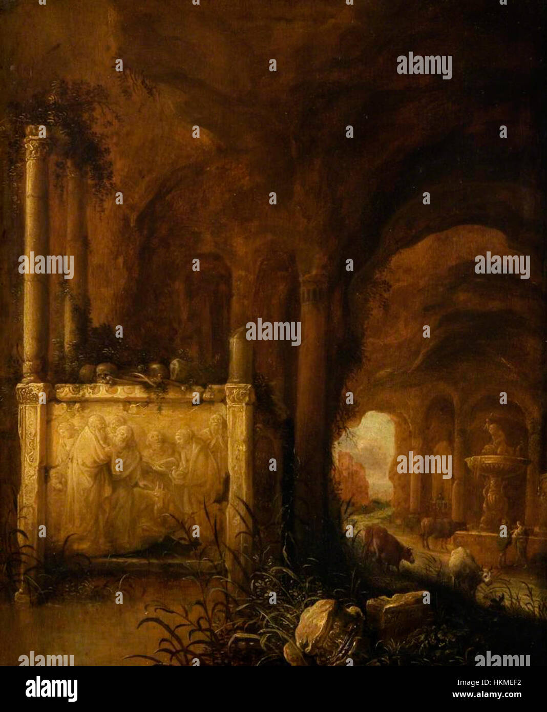 This painting by Abraham van Cuylenborch depicts a tomb set within a ...