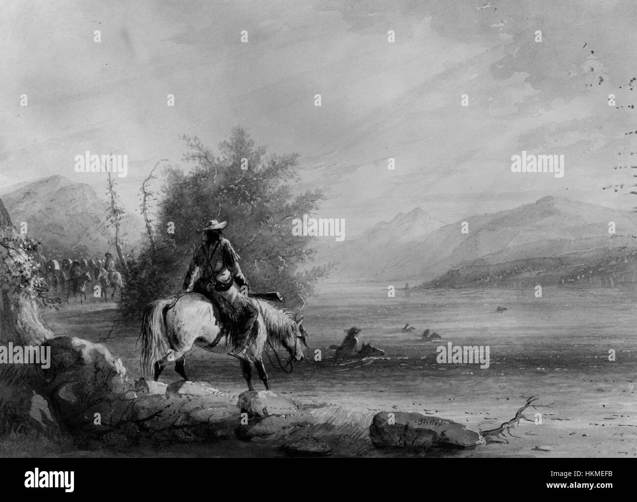 Alfred Jacob Miller’s 'Caravan - Trappers Crossing the River' captures ...