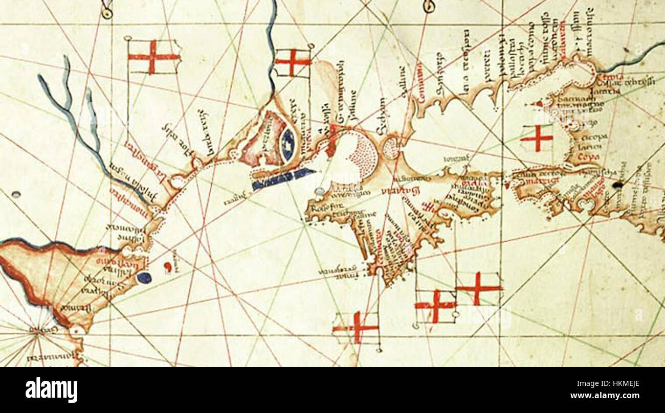 The 1489 Portolan Chart by Albino de Canepa is a historical maritime ...