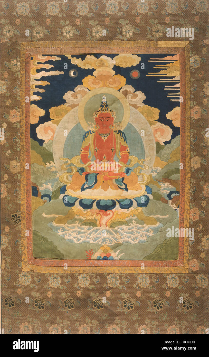 This artwork, created by an unknown Chinese artist, portrays Amitayus ...