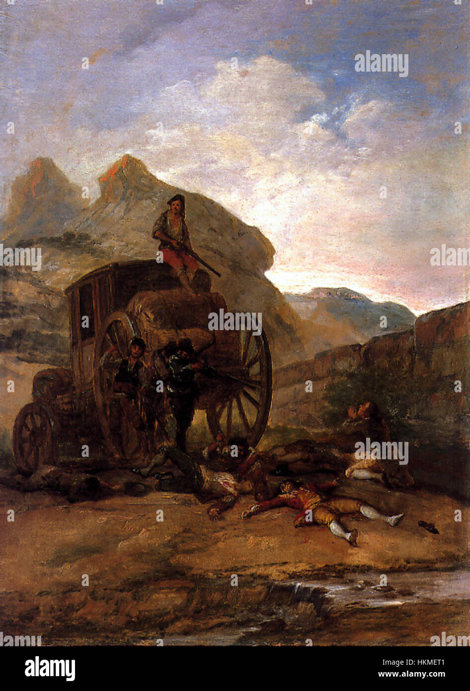 'Asalto de ladrones' is a historical painting that depicts a robbery or ...