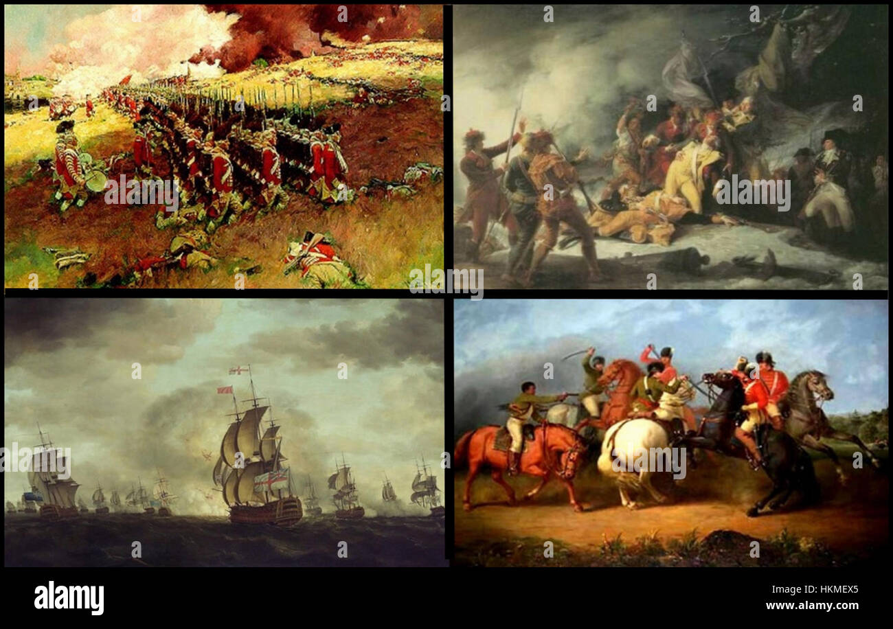 A collage representing key moments from the American Revolutionary War ...