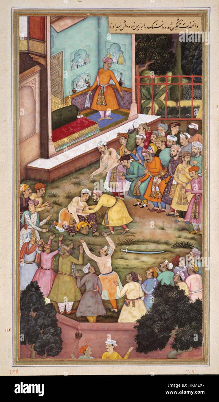 This painting depicts the historical battle between Emperor Akbar and ...