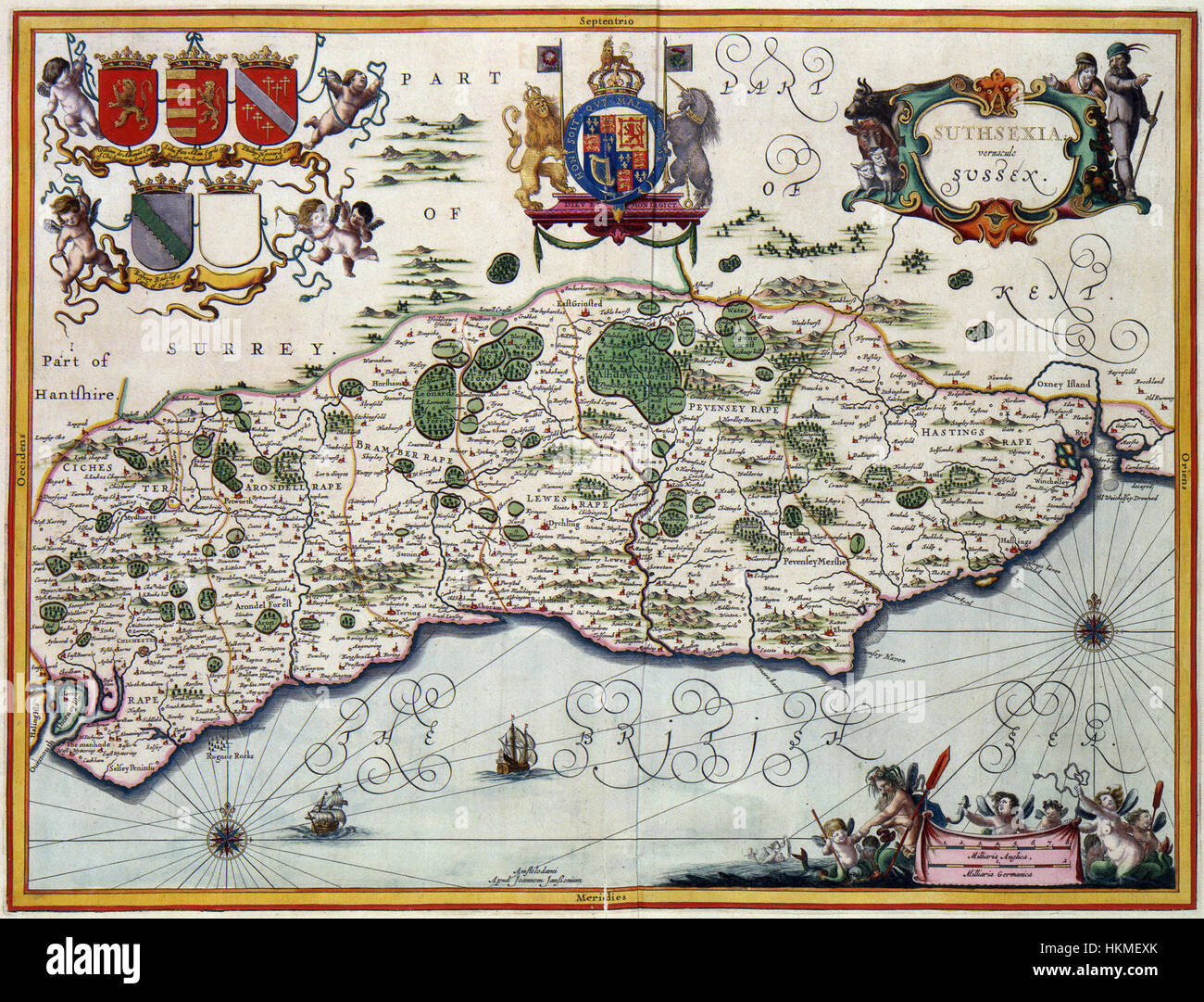 The 17th-century Atlas Van der Hagen map depicts the county of Sussex ...