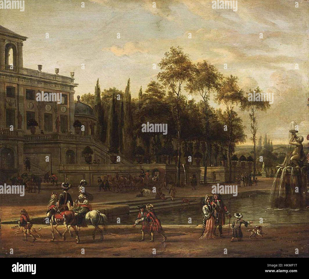 This painting by Abraham Storck features an Italianate park landscape ...