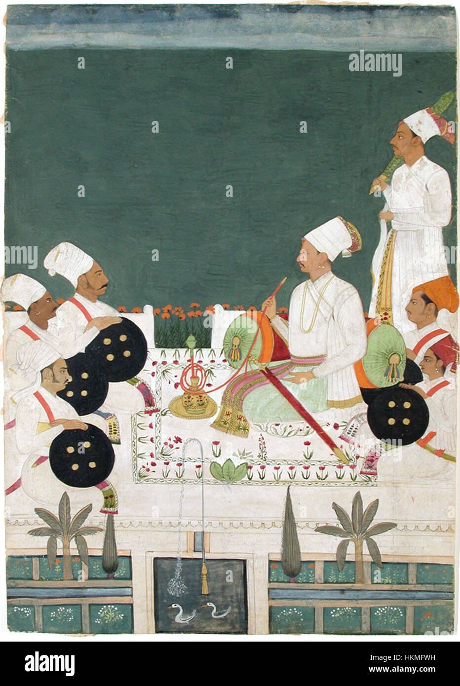 This painting depicts a Rathore chief alongside his kinsmen, showcasing ...