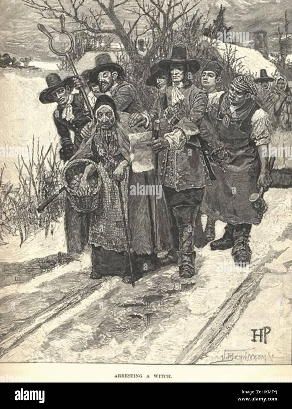 'Arresting a Witch' by Howard Pyle depicts a tense historical scene of ...