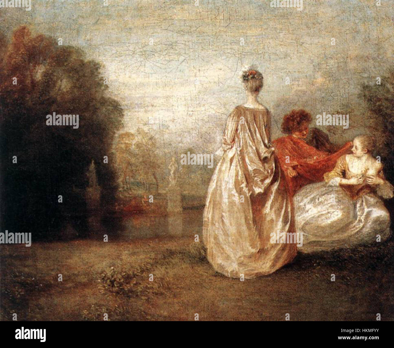 'Two Cousins' by Antoine Watteau is an 18th-century Rococo painting showcasing two young women ...