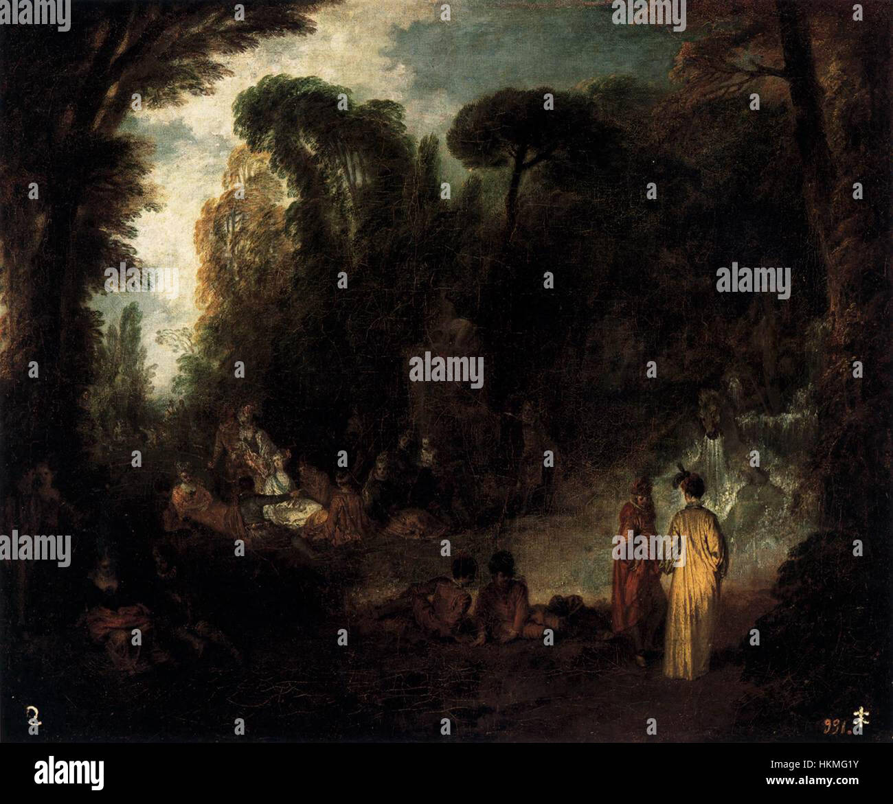 'Gathering in a Park' by Antoine Watteau portrays an 18th-century scene ...