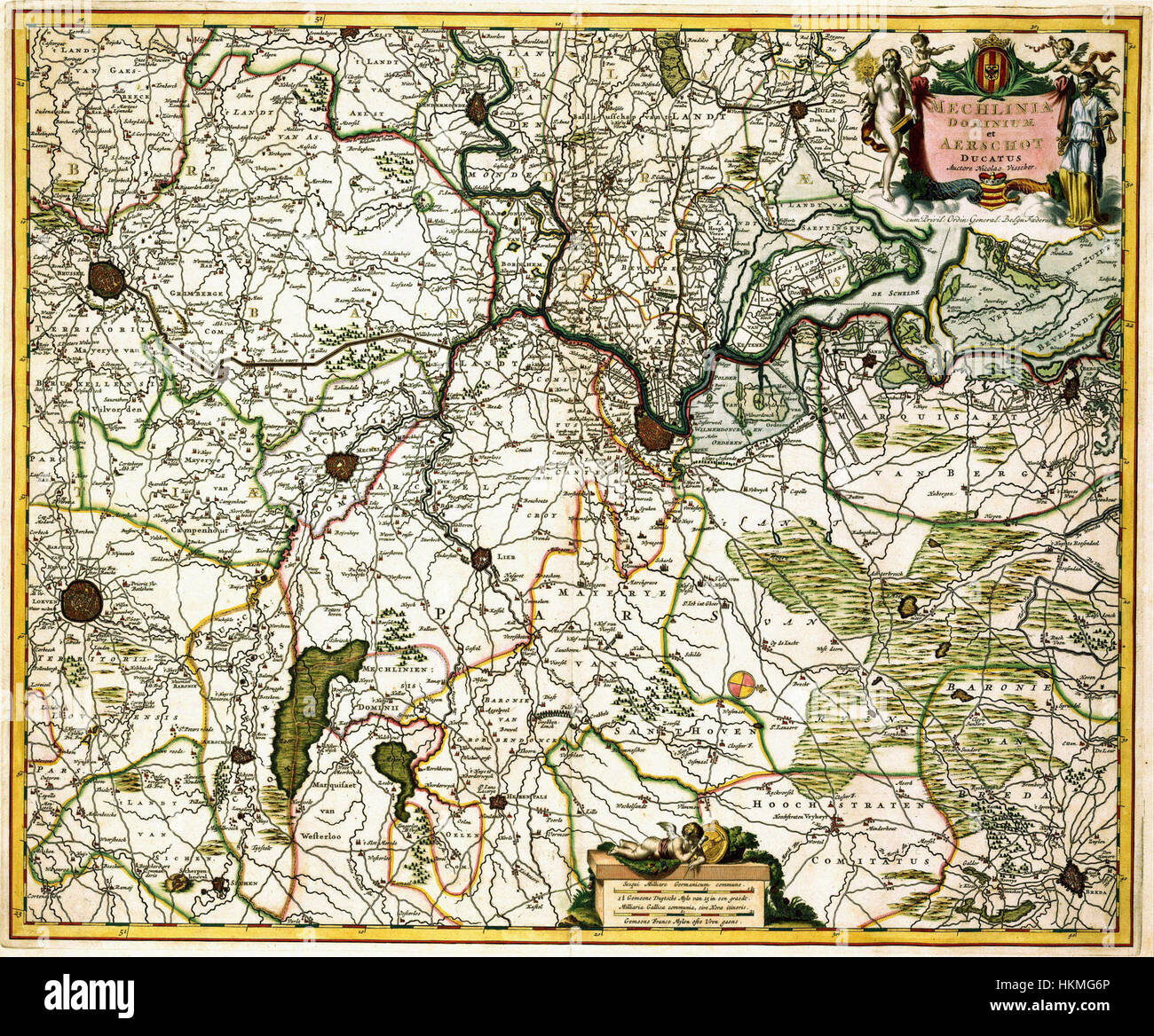 This 17th-century map, 'Mechlinia Dominium et Aerschot Ducatus,' by Atlas Van der Hagen, depicts ...