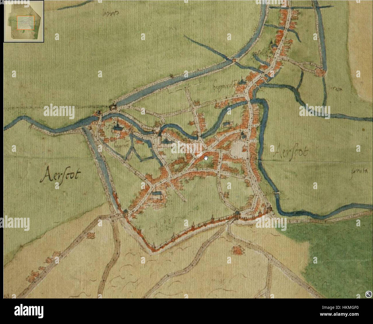 Jacob van Denventer’s map of Aarschot, Belgium, from 1570 provides a ...