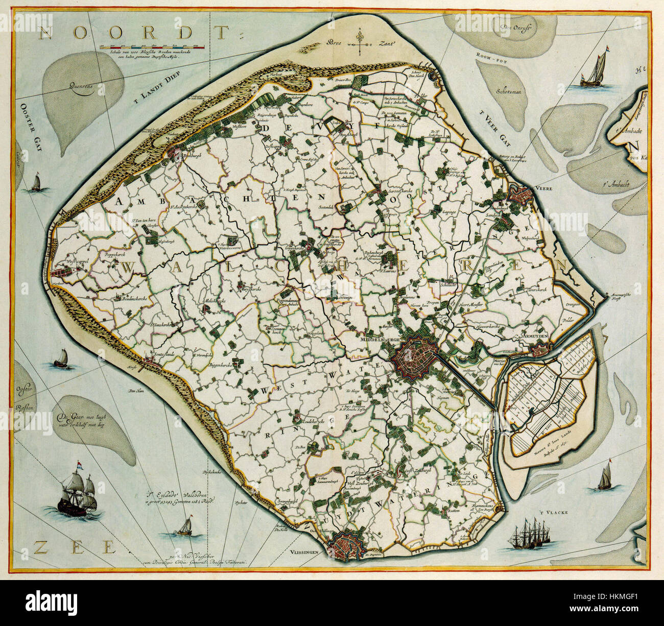 This map, titled 'Eylandt Walcheren,' by Atlas Van der Hagen, showcases ...
