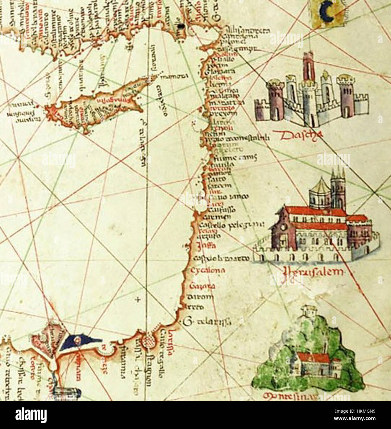 Albino de Canepa's 1489 portolan chart depicts the maritime routes from ...