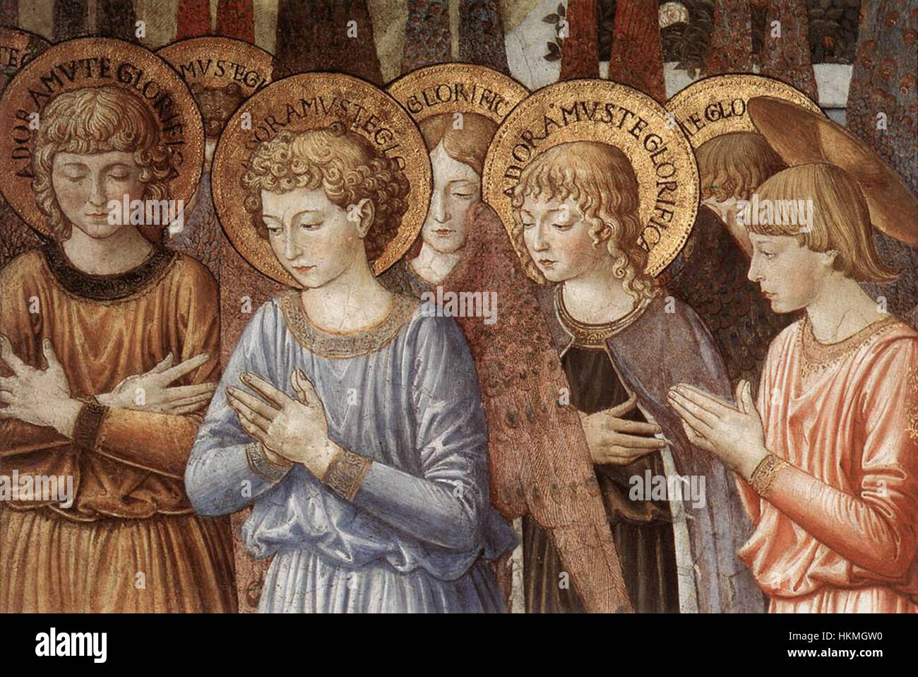 *Angels in Adoration* by Benozzo Gozzoli is a detailed section of the ...