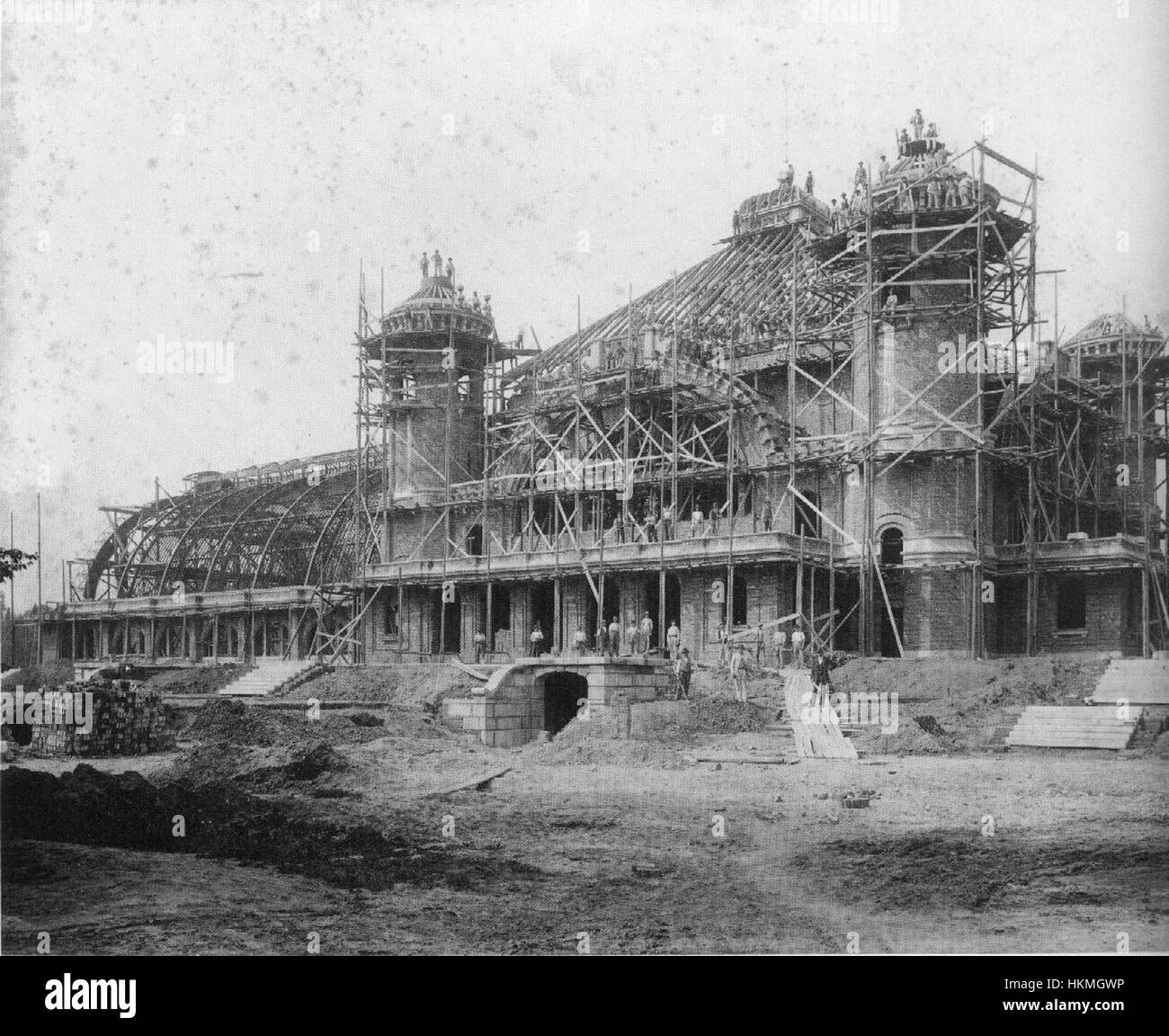 This pre-1899 painting depicts the Bau Gesellschaftshaus in Leipzig ...