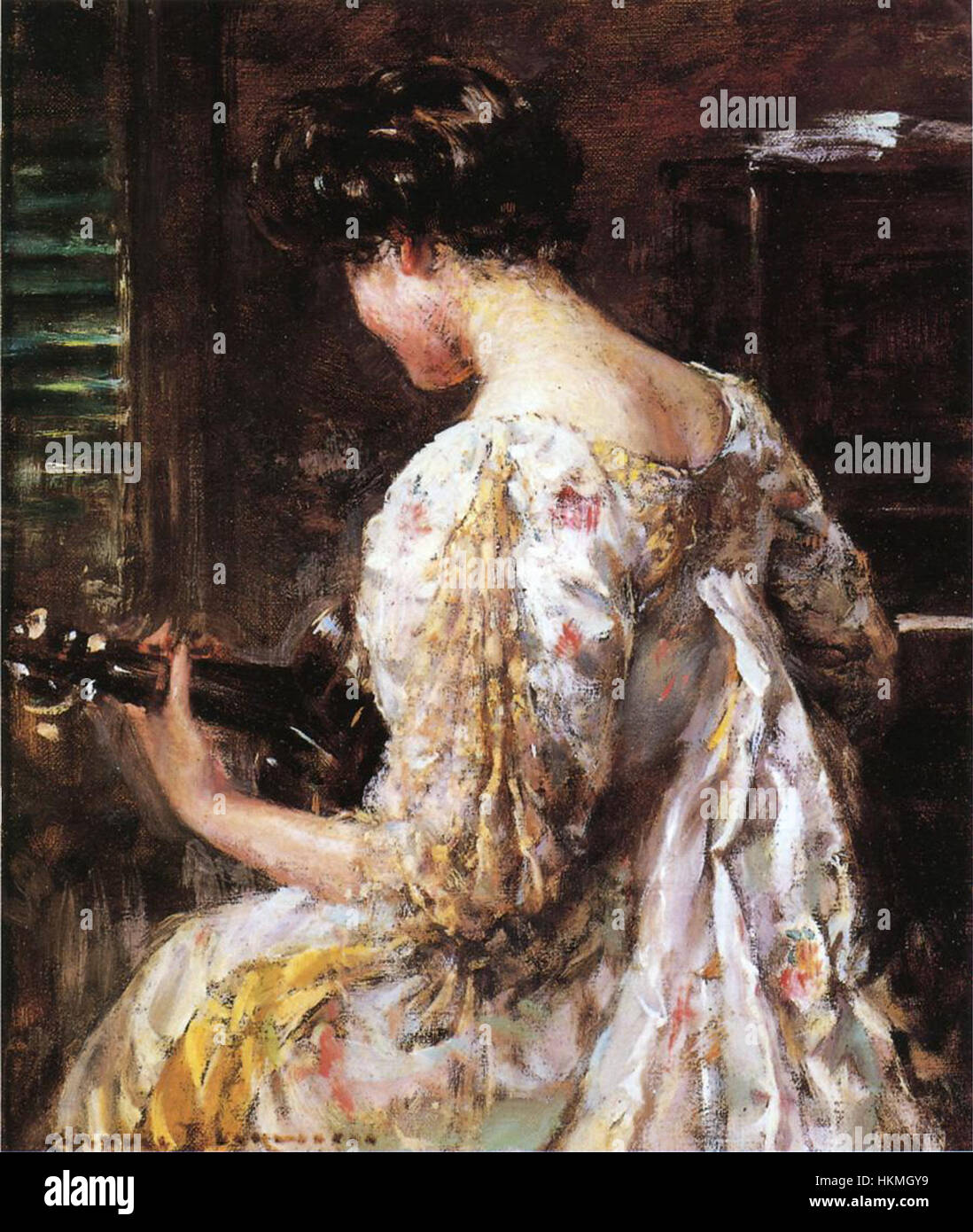 This painting, 'Woman with Guitar' by James Carroll Beckwith, captures ...