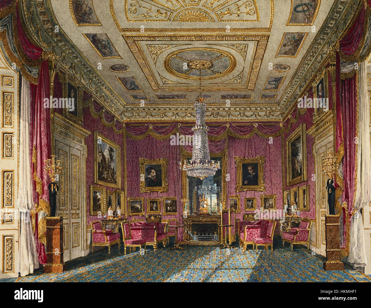 This 1818 painting by Charles Wild depicts the Rose Satin Drawing Room ...