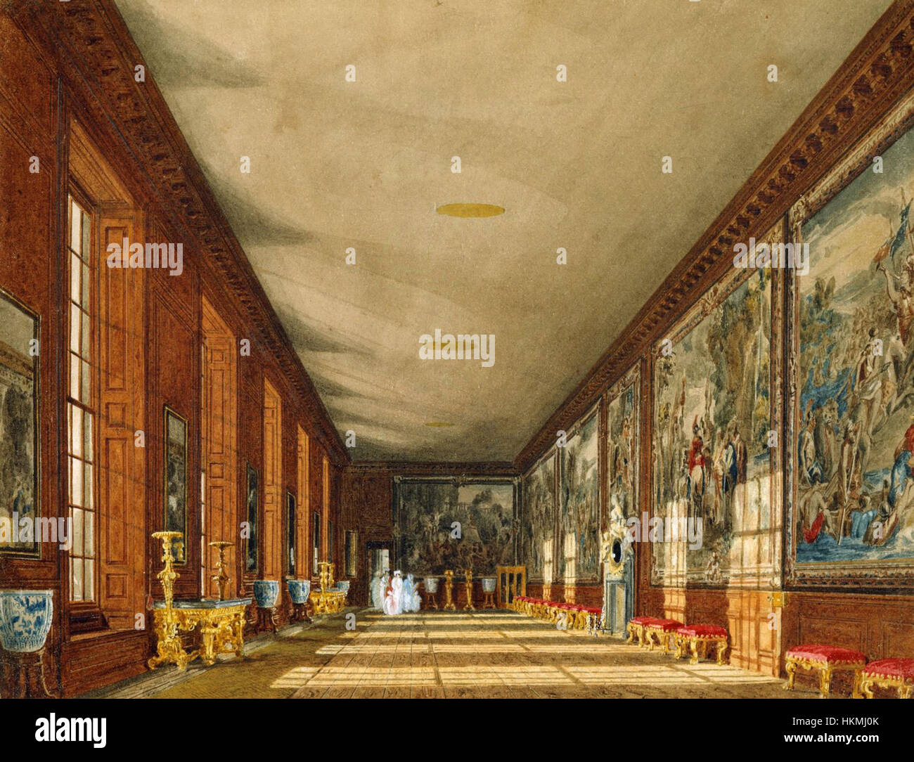 Hampton Court Palace, Queen's Gallery, by Richard Cattermole, 1818 ...
