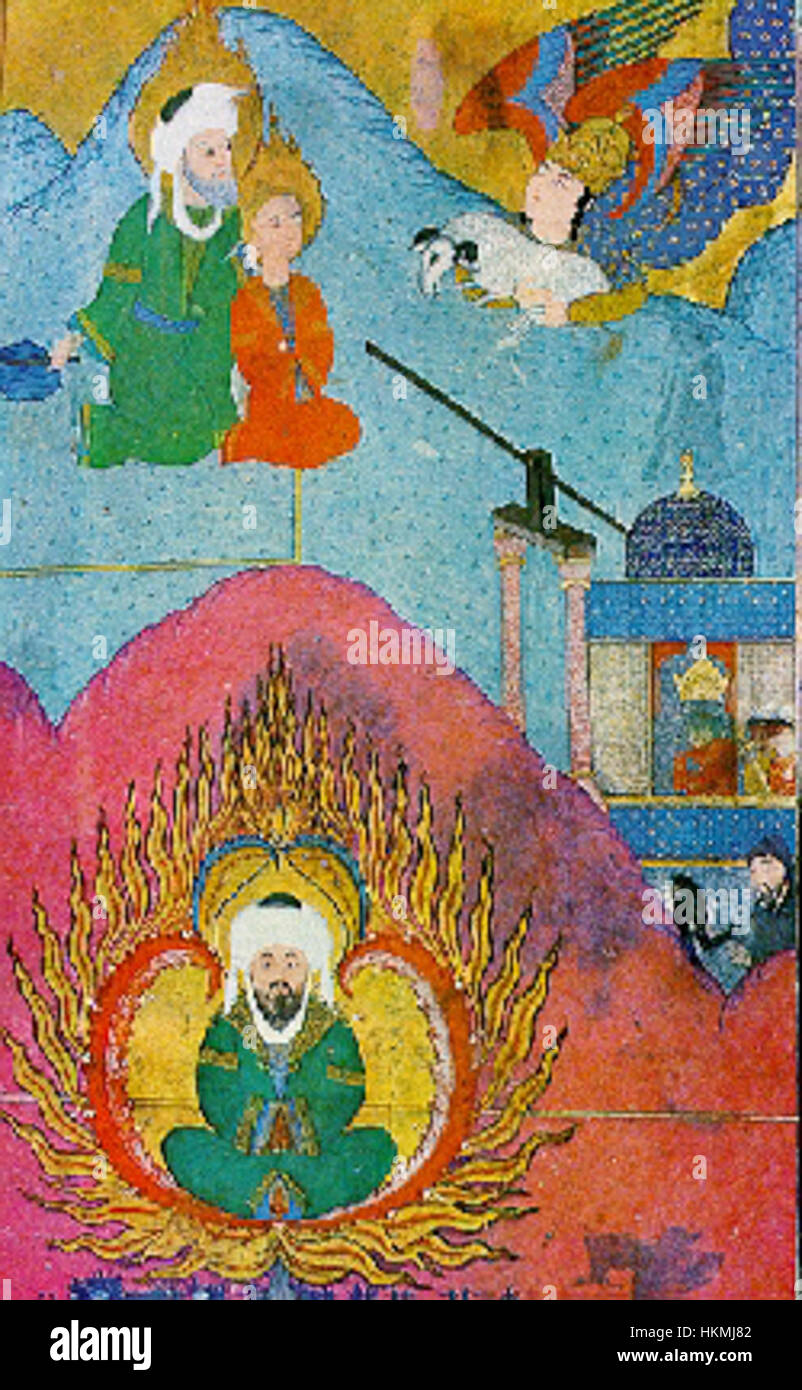 This artwork depicts two scenes from the biblical story of Abraham. The ...
