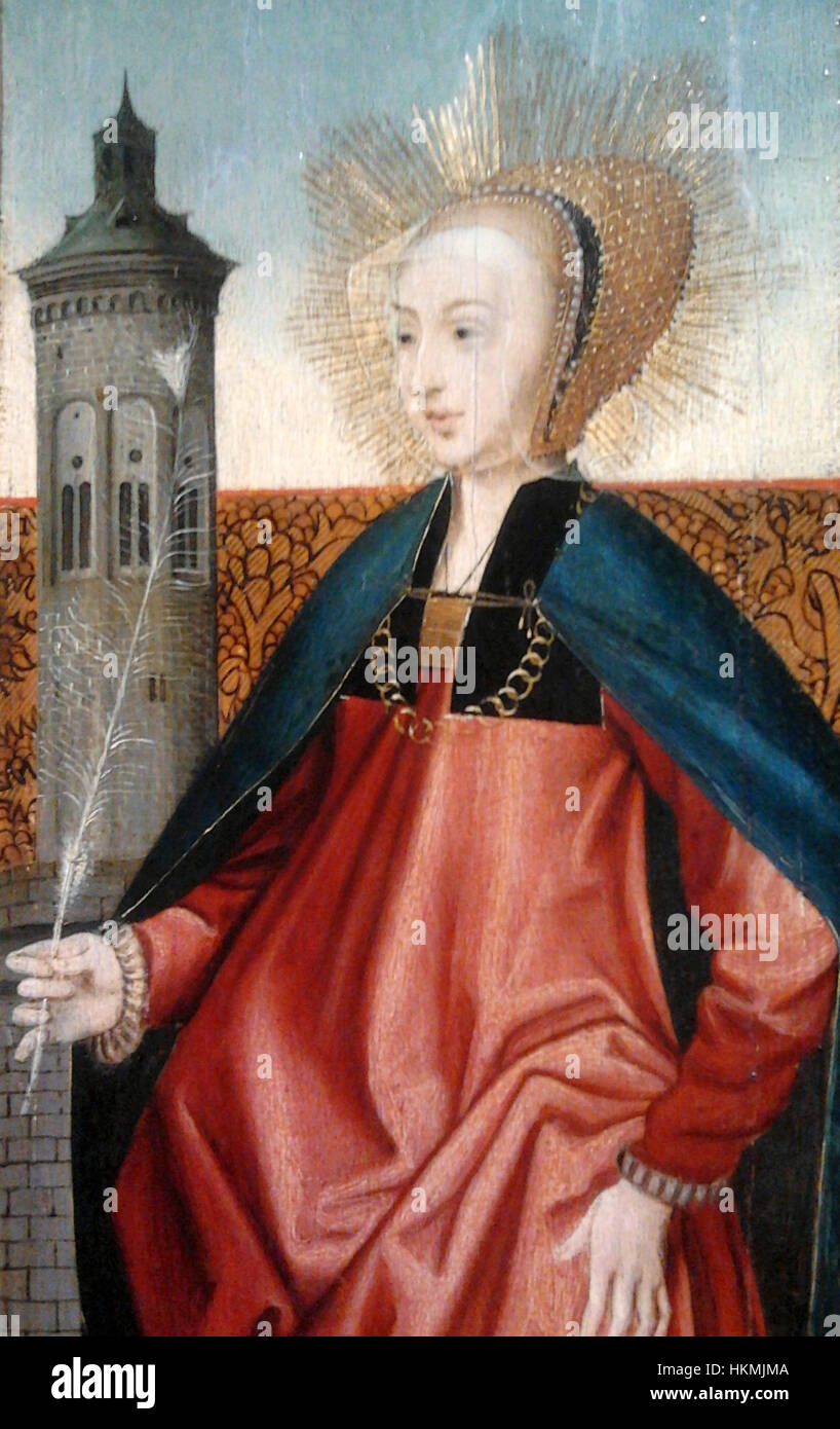 The detail from 'Saint Barbara' by Oostsanen features intricate ...