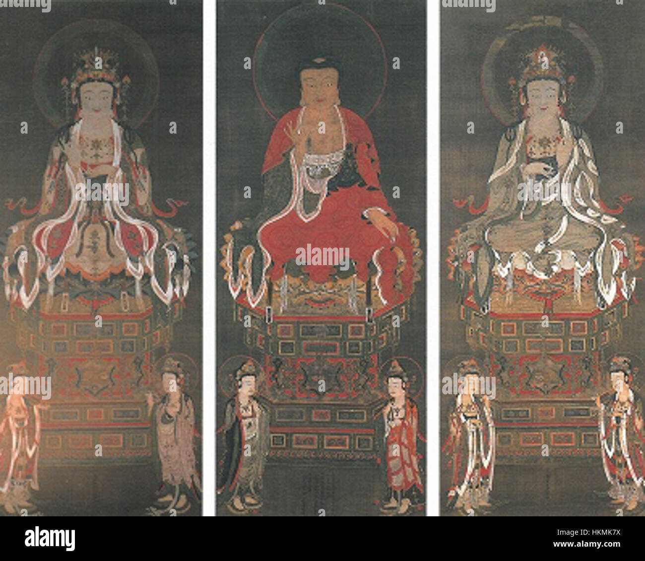 The *Amida Triad* represents the Amida Buddha surrounded by two ...
