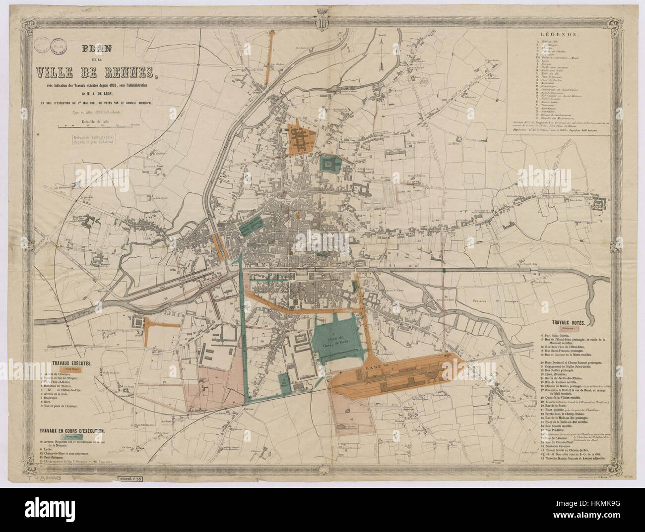 The plan de Rennes illustrates the city layout of Rennes, France ...