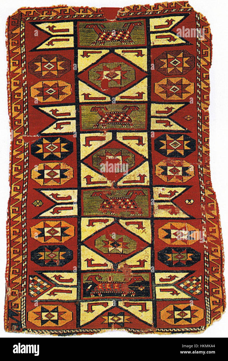 This Armenian animal carpet features intricate designs and depictions ...