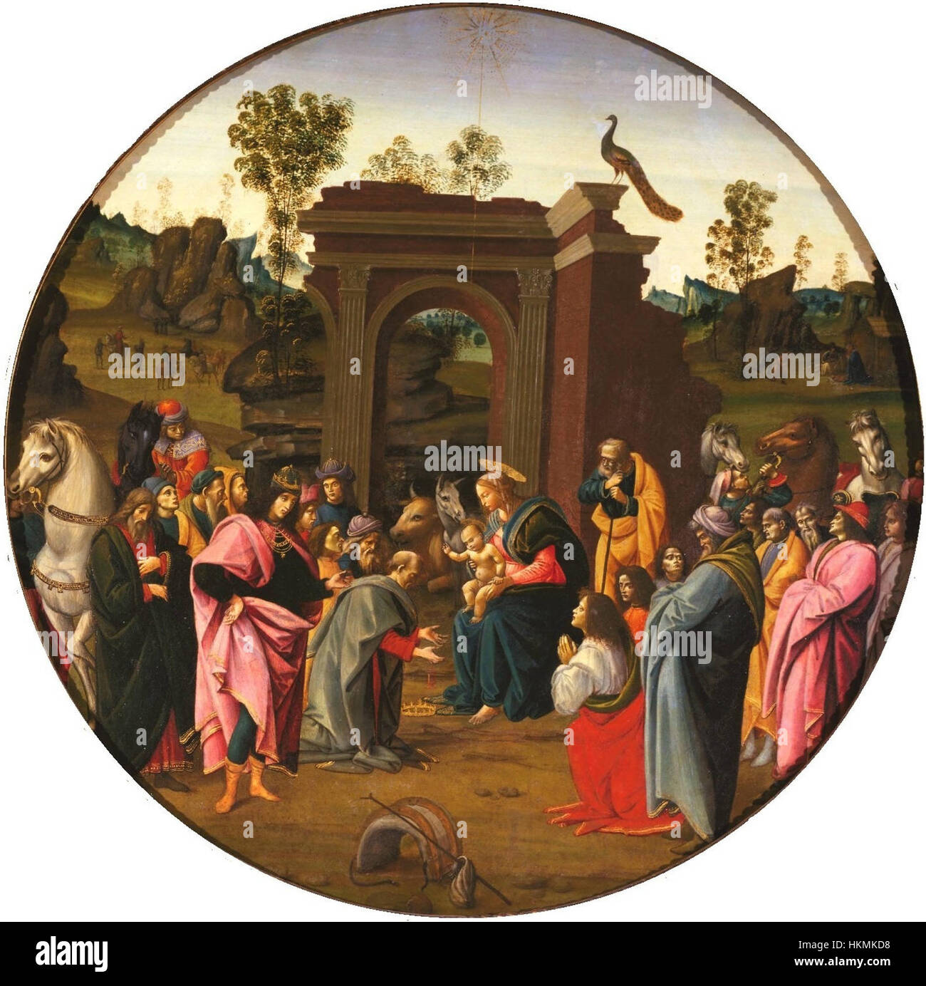 This painting by Bartolomeo Di Giovanni depicts the biblical scene of the Adoration of the Magi ...
