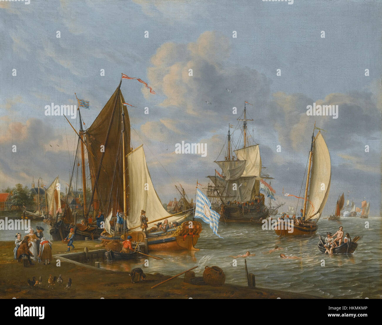 Abraham Storckâ€™s painting 'A Dutch Harbour Scene' depicts a busy ...