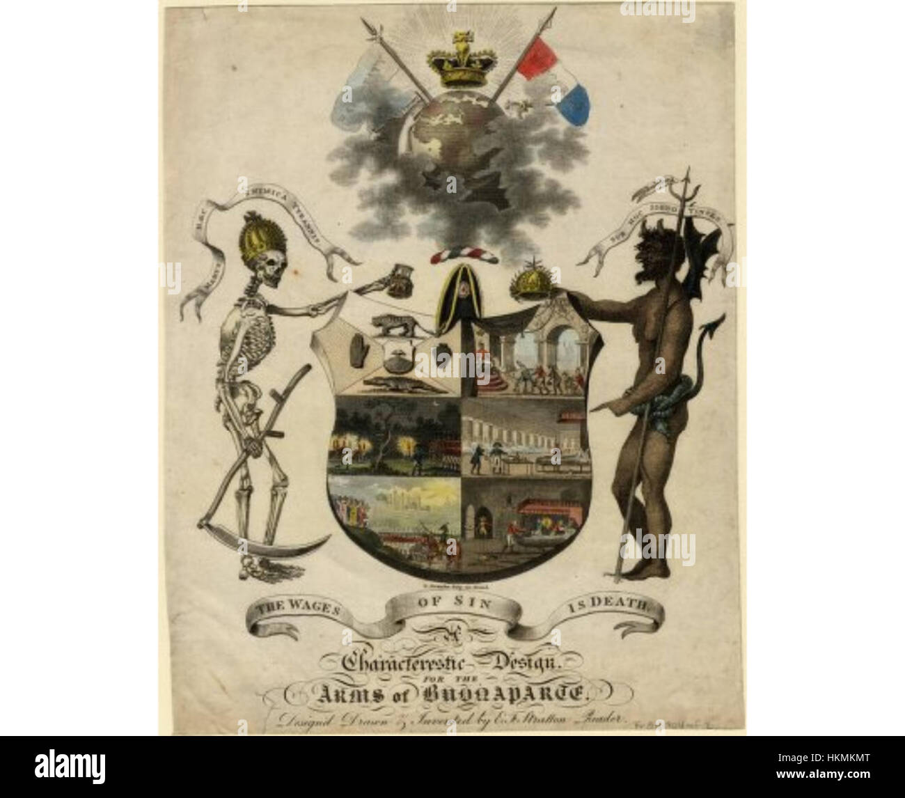 The 'Arms of Buonaparte' depicts the heraldic coat of arms associated ...