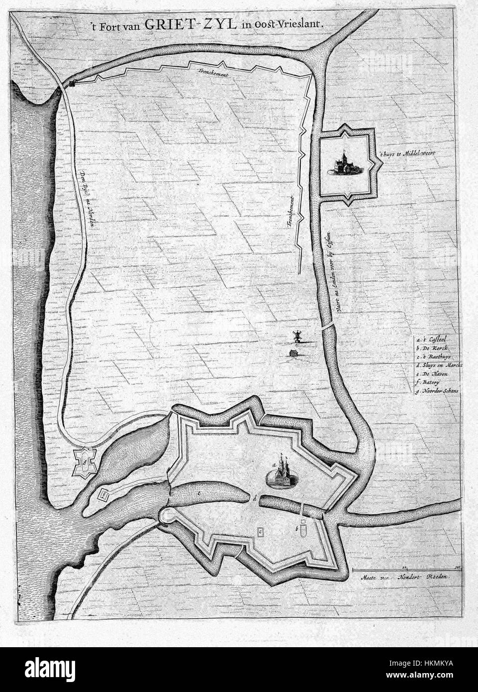 This historical artwork by Atlas Beudeker features the Fort van Griet ...