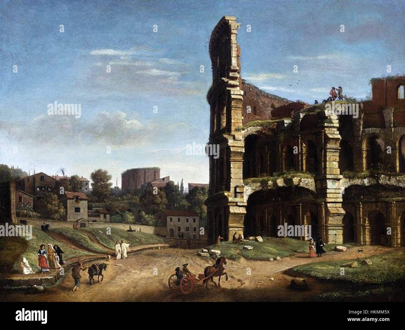 This painting offers a classic view of the Colosseum in Rome, focusing ...