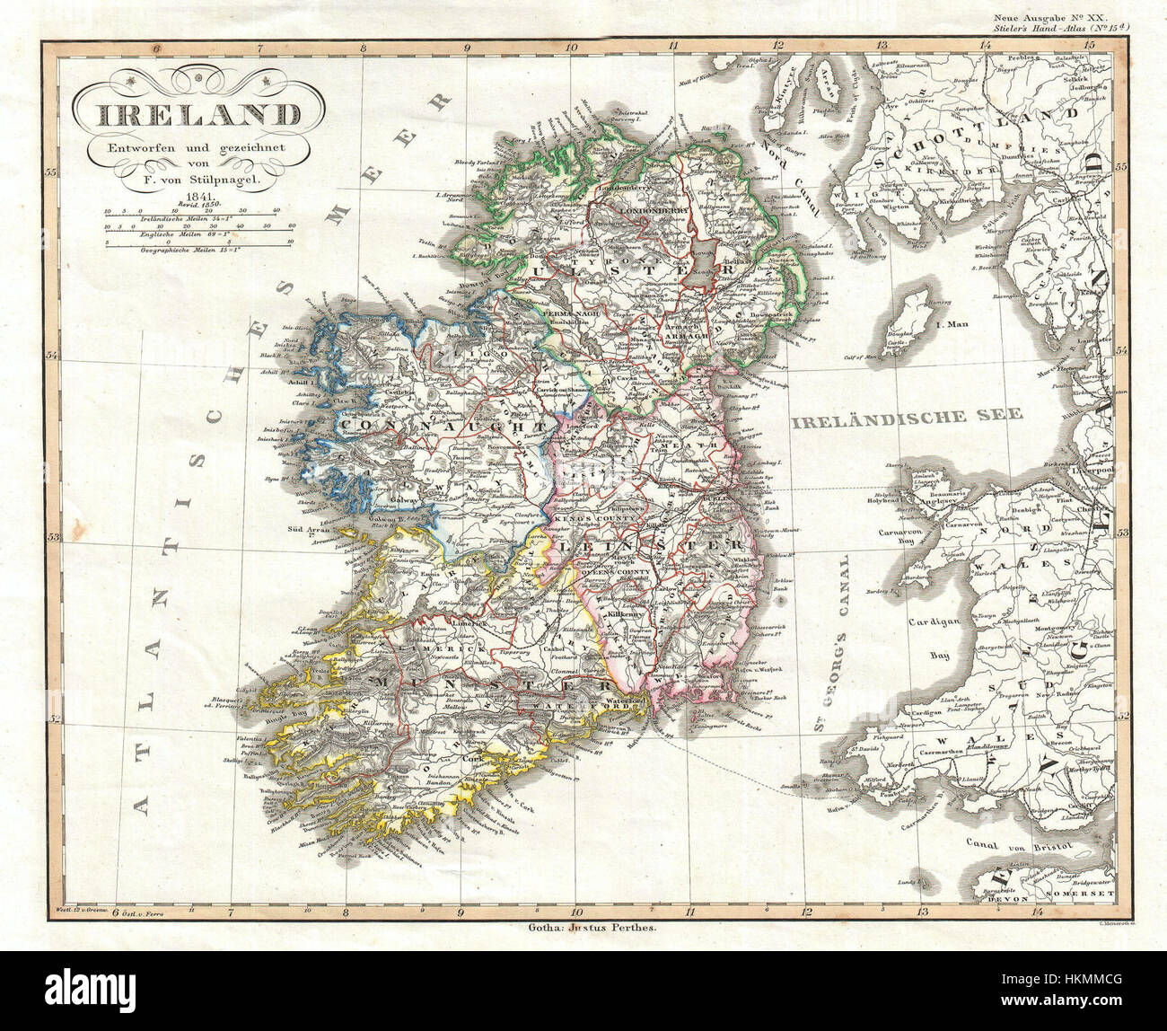 This 1841 map of Ireland by Perthes, produced in the 19th century ...