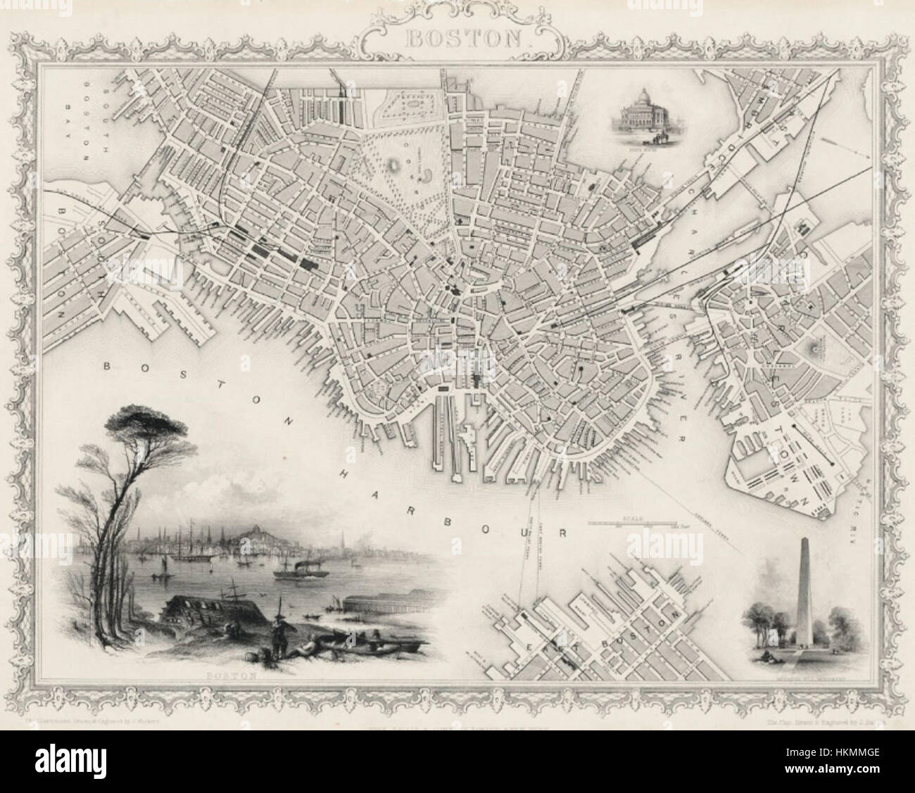This 1838 map of Boston, created by John Tallis, showcases the city's ...